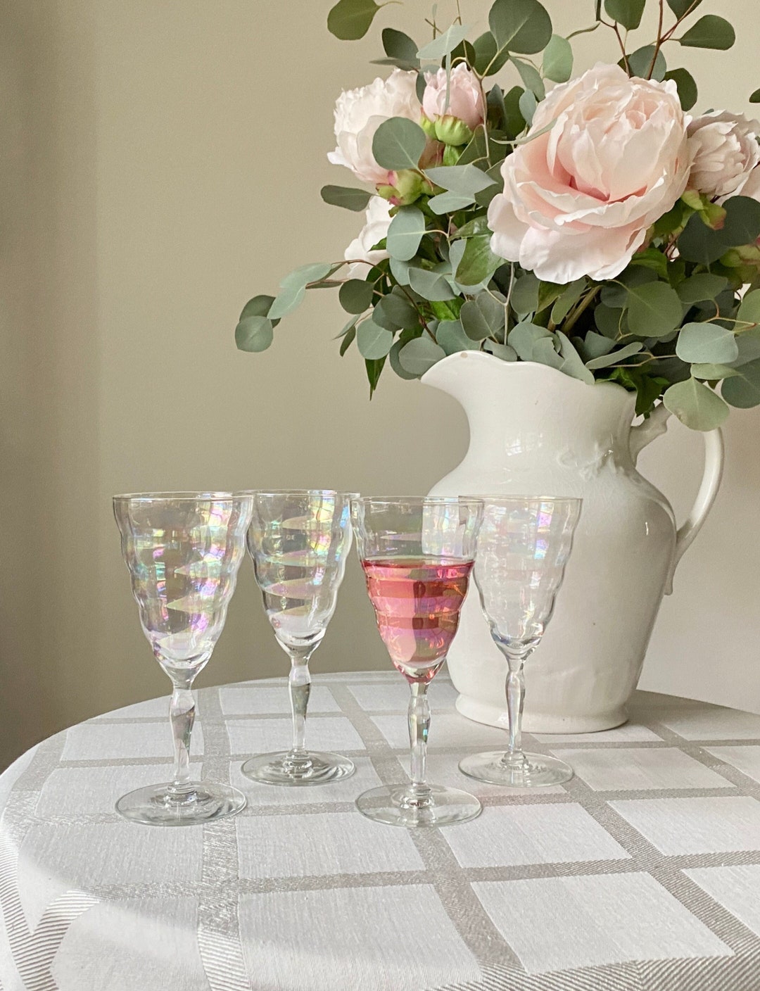 Elegant Antique Utility Glass Works Co Cambodia Iridescent Wine Water ...