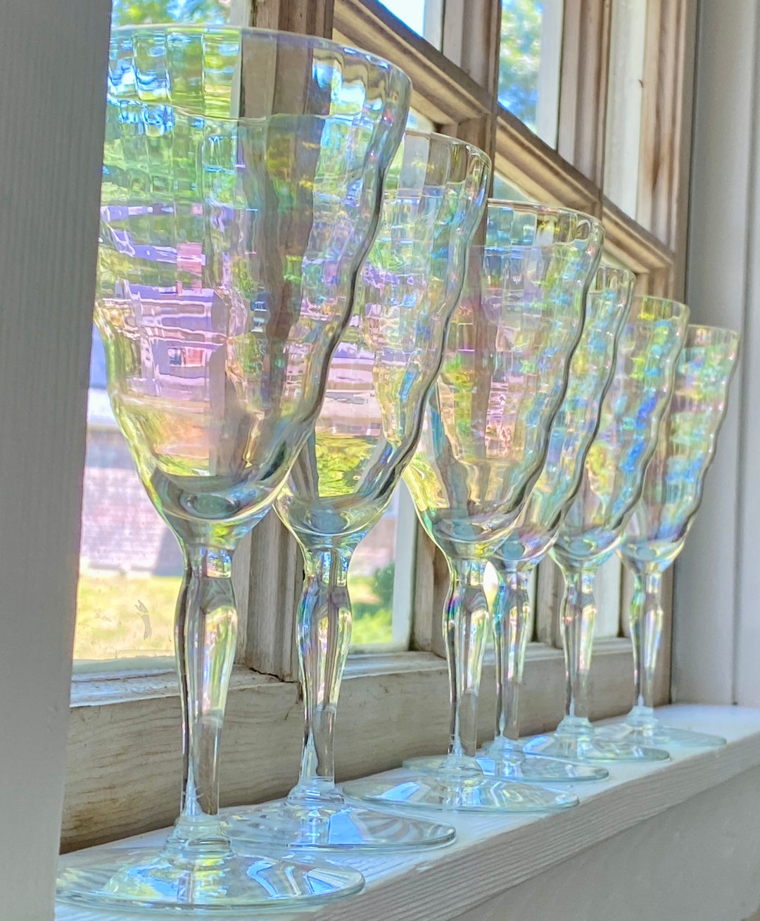 Elegant Antique Utility Glass Works Co Cambodia Iridescent Wine Water ...