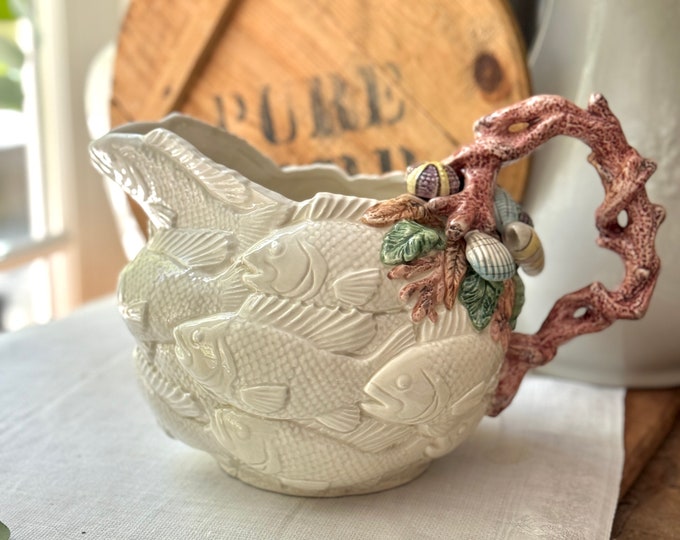 Fitz & Floyd Blue Fish Pitcher Jug Seashells Coral Hand Painted ...