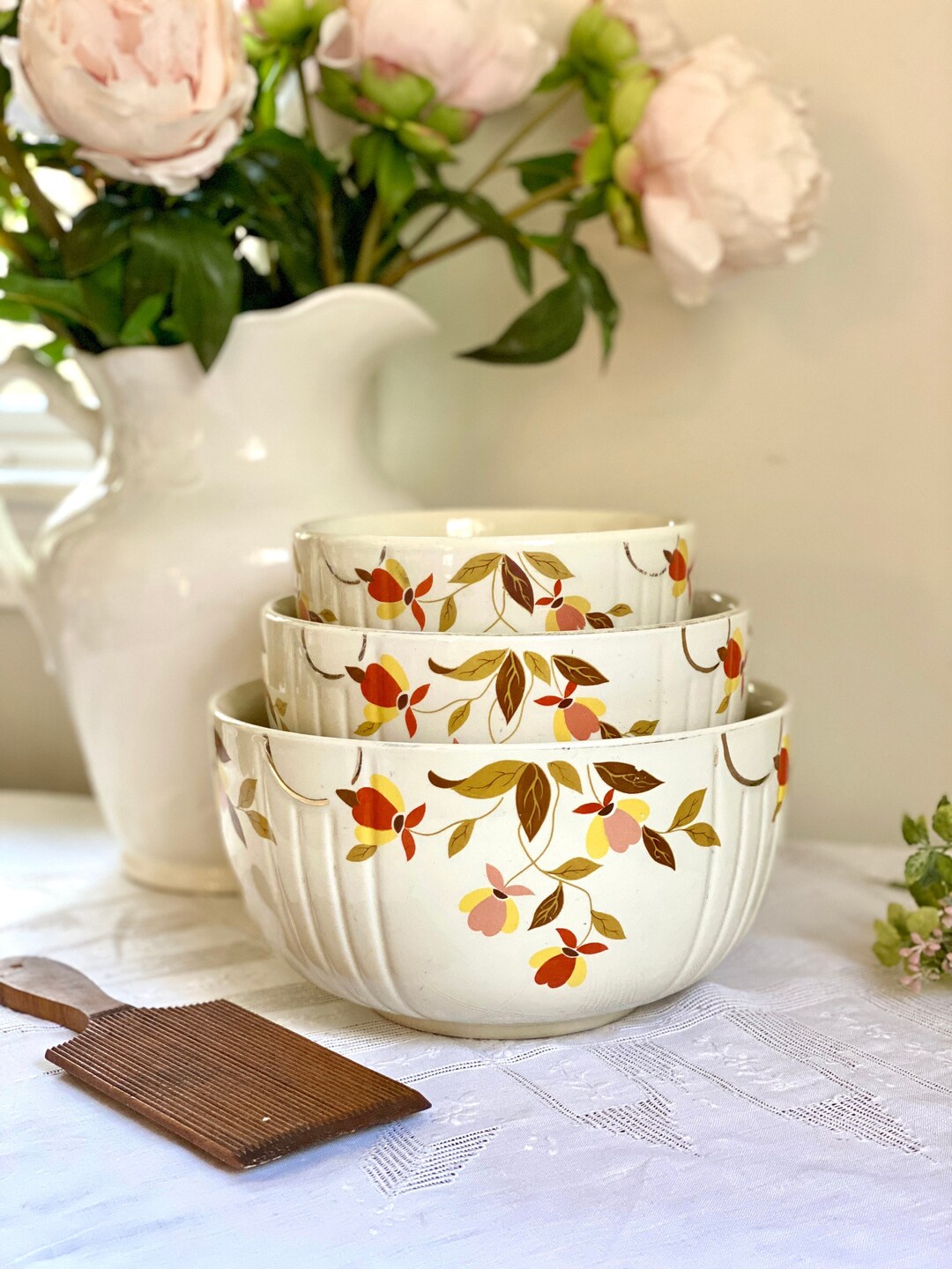 Vintage Hall Pottery Jewel Tea Autumn Nesting Mixing Bowl Set of 3 Fall ...