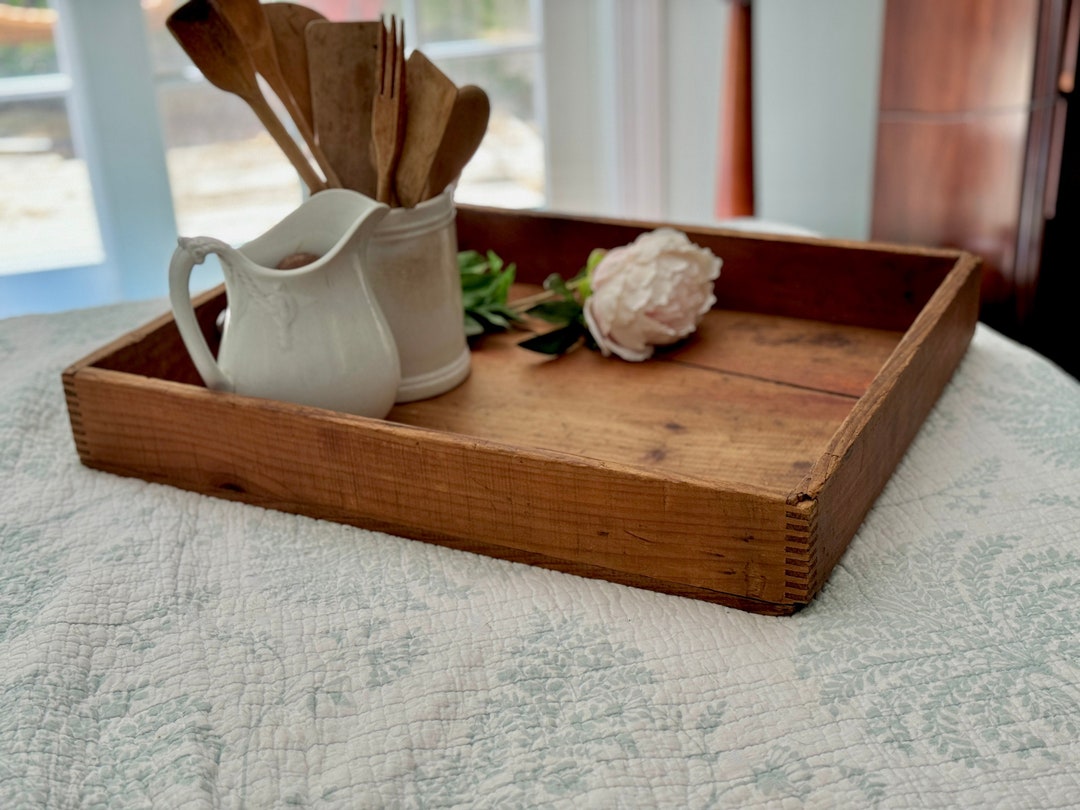 Antique Large Rustic Wood Rectangle Serving Tray Finger Joints ...