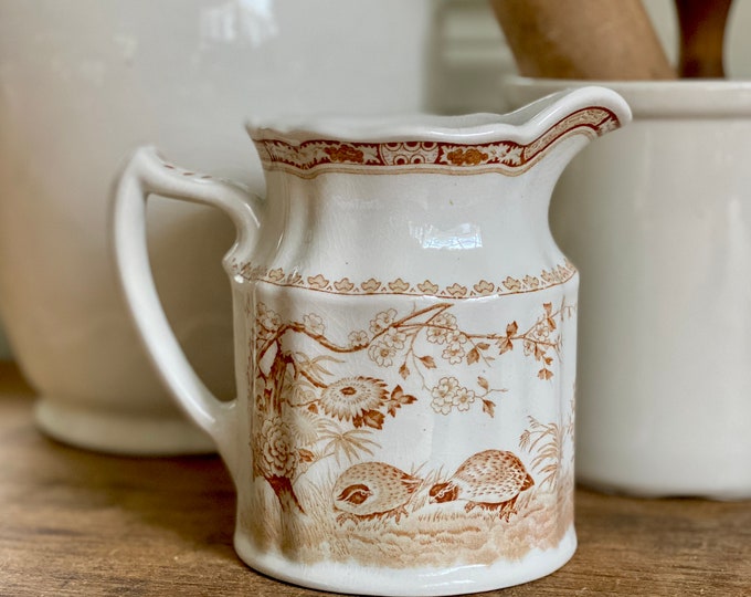 Furnivals "quail" Pitcher Jug Brown Transferware 1913 Made in ...