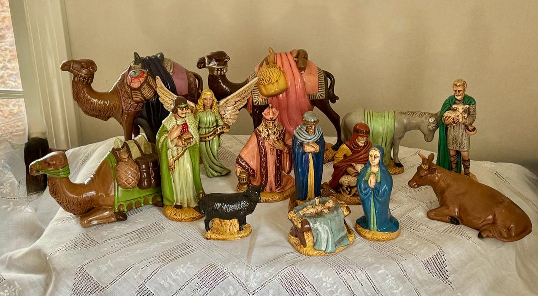 Vintage Holland Mold Ceramic Nativity Set: 14 Piece Figurine Collection ...
