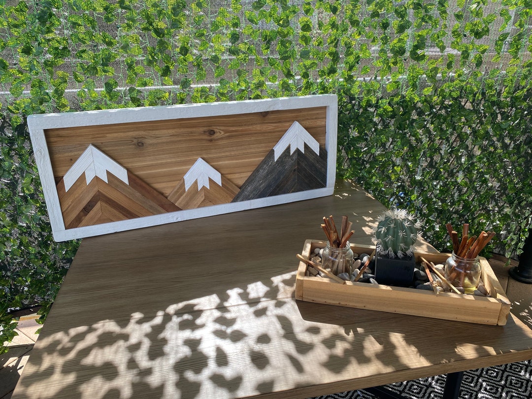 Unique Cedar Strip Mountain Range Wall Art Handcrafted Wooden Decor ...
