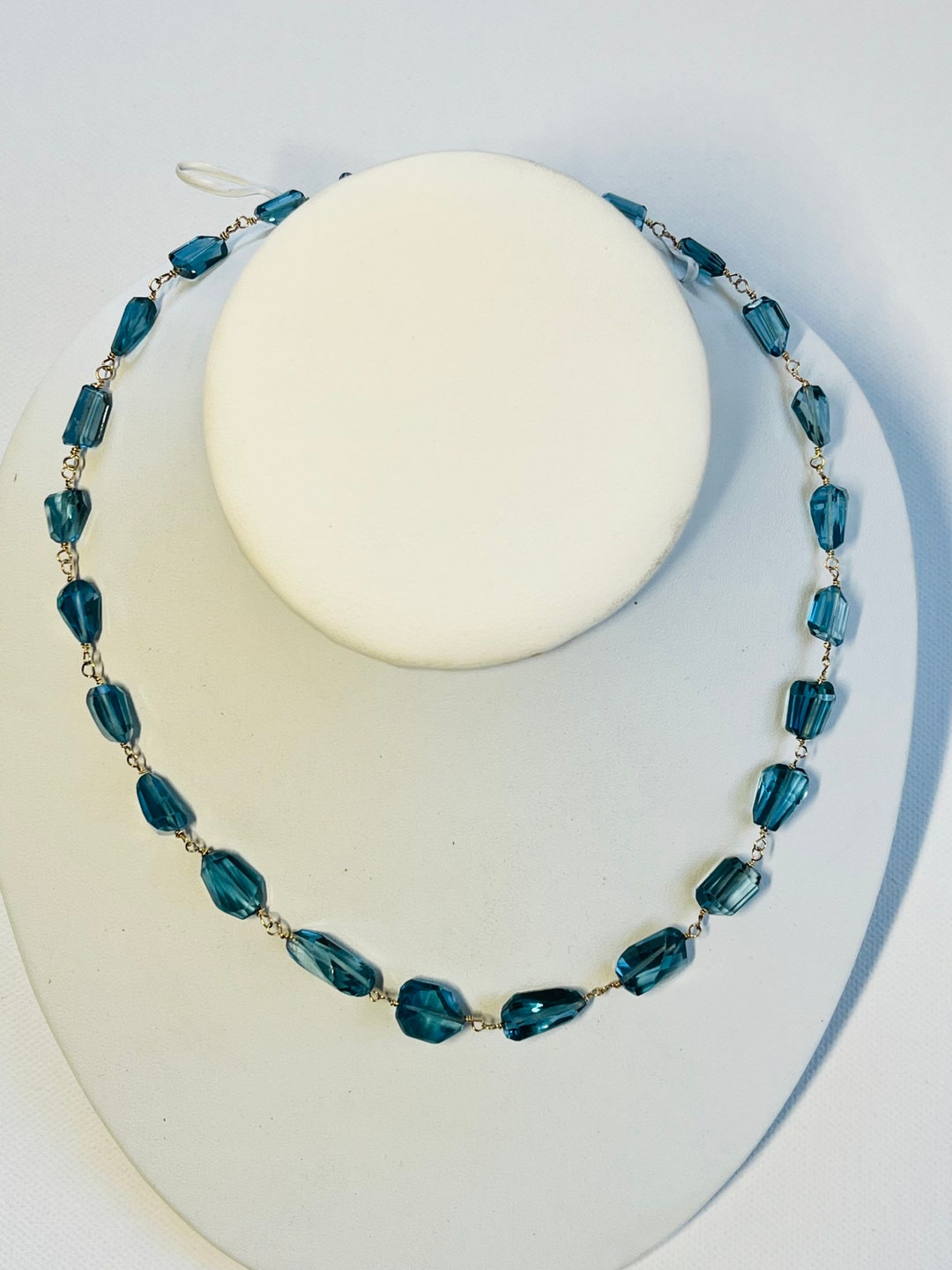 London Blue Topaz Station Necklace , Chunky Teal Blue Nuggets.gold Fill ...
