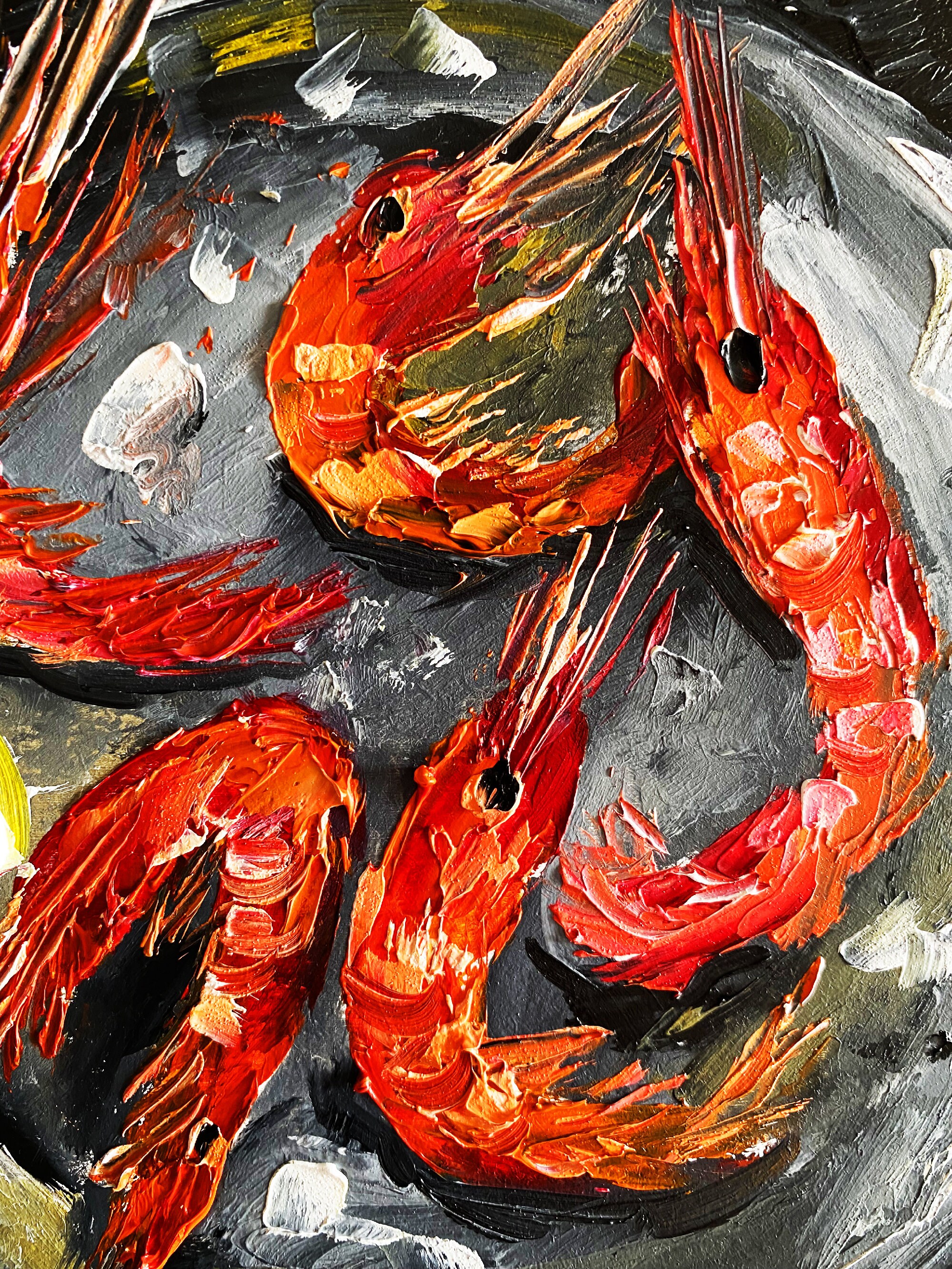 Shrimp Seafood Painting Original Oil Artwork Impasto Food Art | Etsy