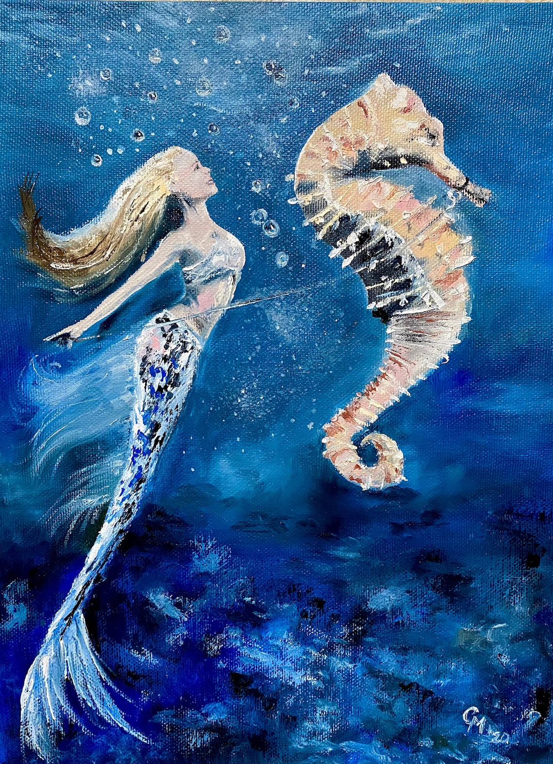 Mermaid Painting Original Art Canvas Underwater Painting | Etsy