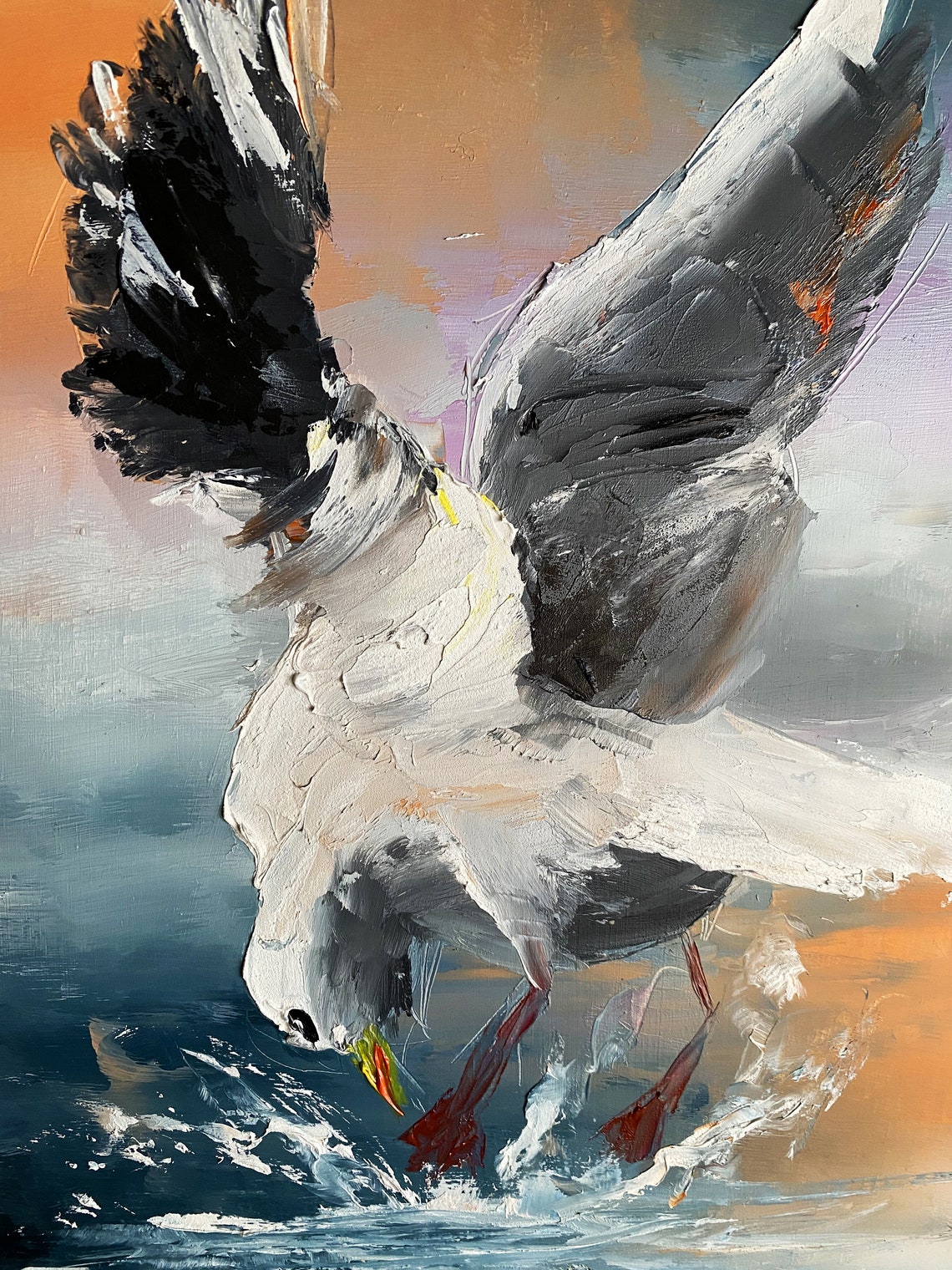 Seagull Painting Original Art Small Impasto Schilderij Sea | Etsy