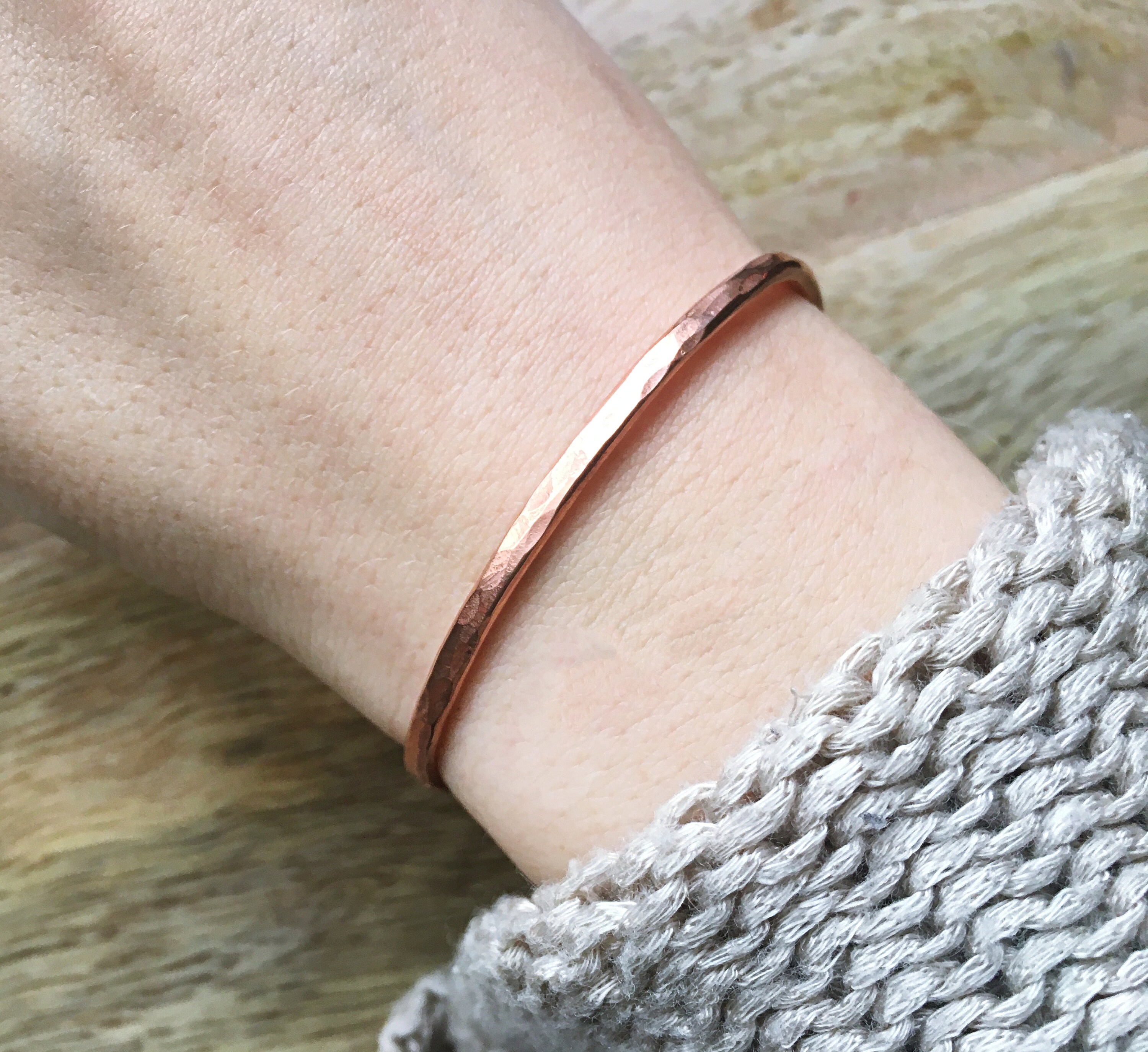 Textured Copper Bangle Cuff | Thin Brass Bracelet, Minimalist Jewelry ...