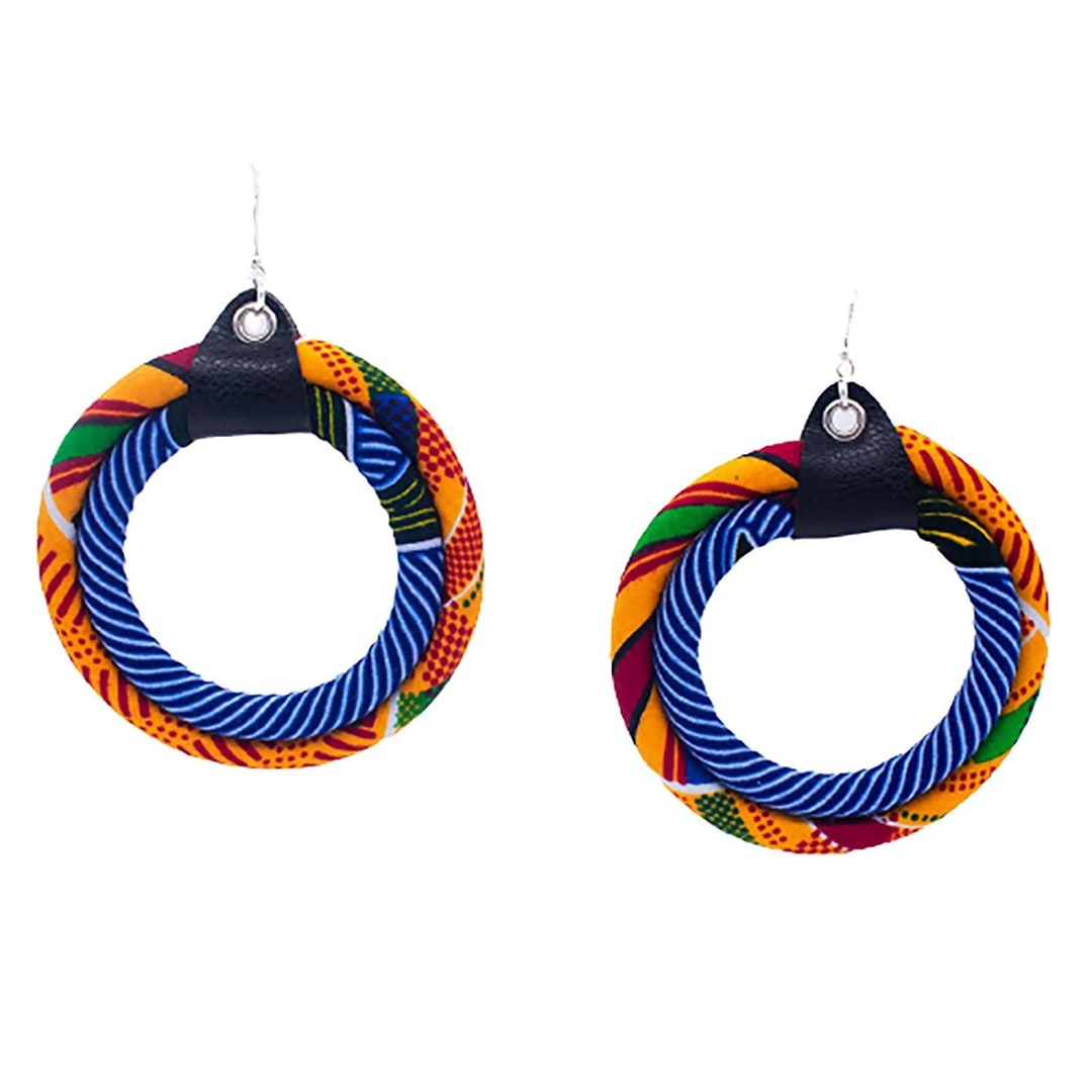 African Hoop Earrings Orange Kente and Blue Stripe Earring African ...
