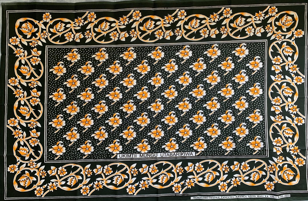 Single Khanga in Orange and Black African Print Fabric, Kanga Cloth ...