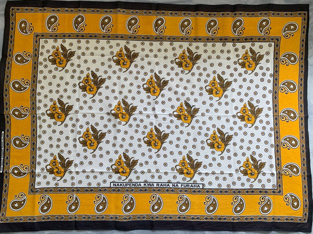 Single Khanga in Mustard Yellow and Brown Floral and Paisley African ...
