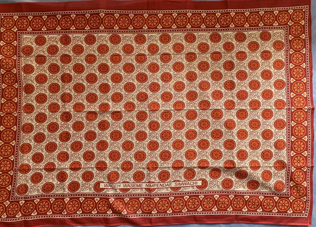 Single Khanga in Orange and Black African Print Fabric, Kanga Cloth ...