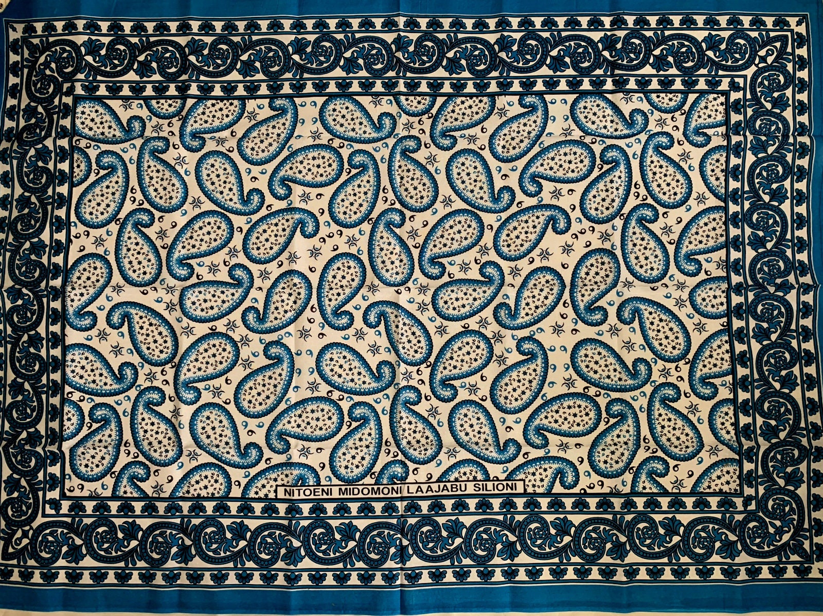 Single Khanga in Blue and Black Paisley African Print Fabric, African ...