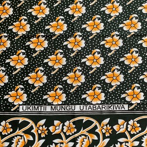 Single Khanga in Orange and Black African Print Fabric, Kanga Cloth ...