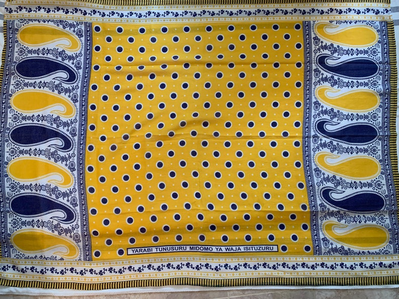 Single Khanga in Navy Blue and Yellow Paisley and Polka Dots African ...