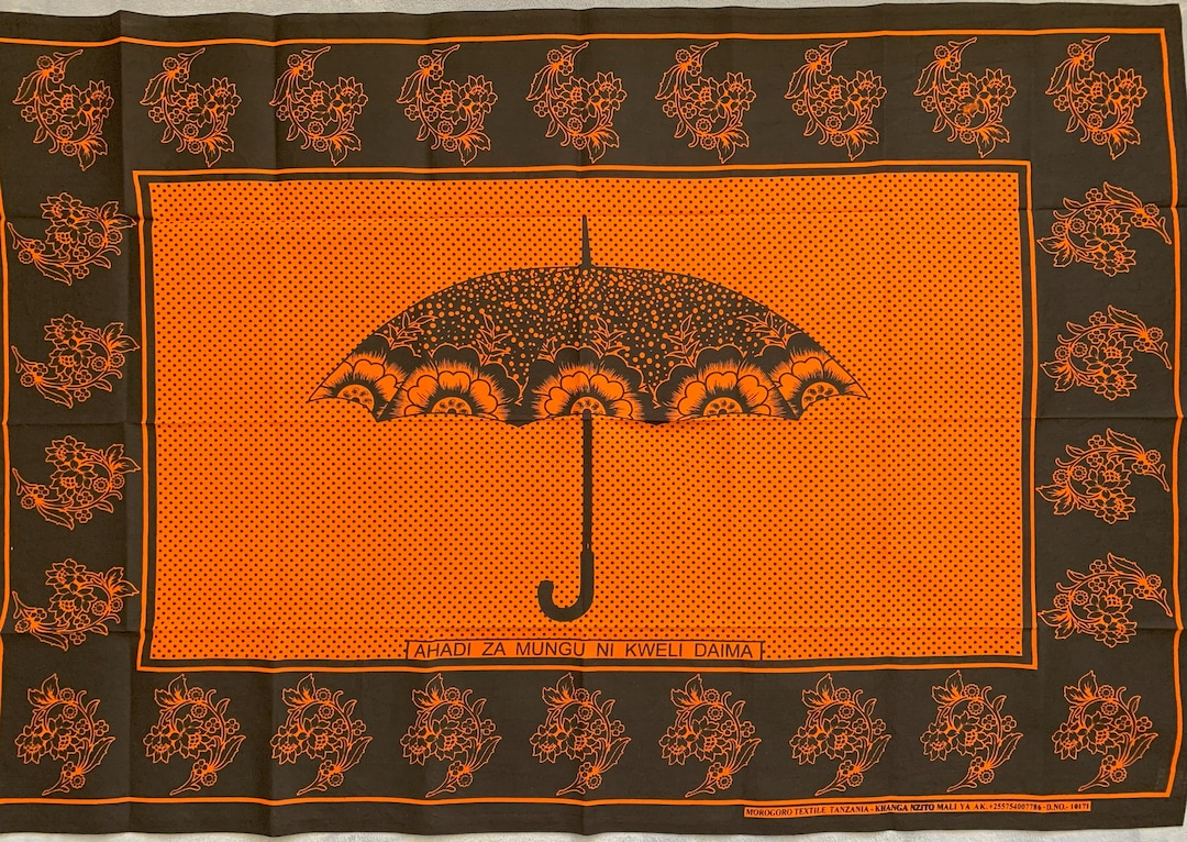 Single Khanga in Orange and Black African Print Fabric, Floral ...
