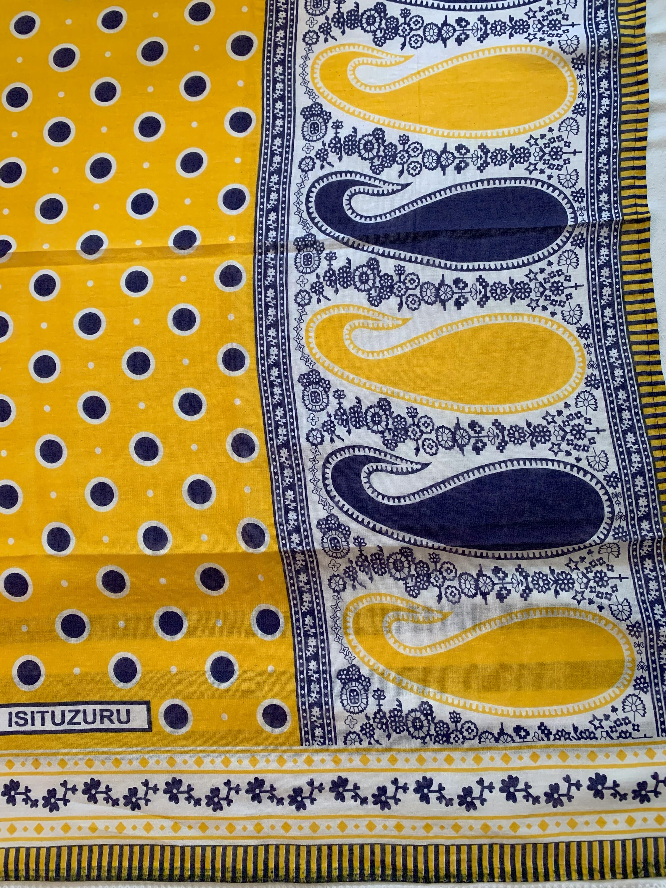 Single Khanga in Navy Blue and Yellow Paisley and Polka Dots African ...