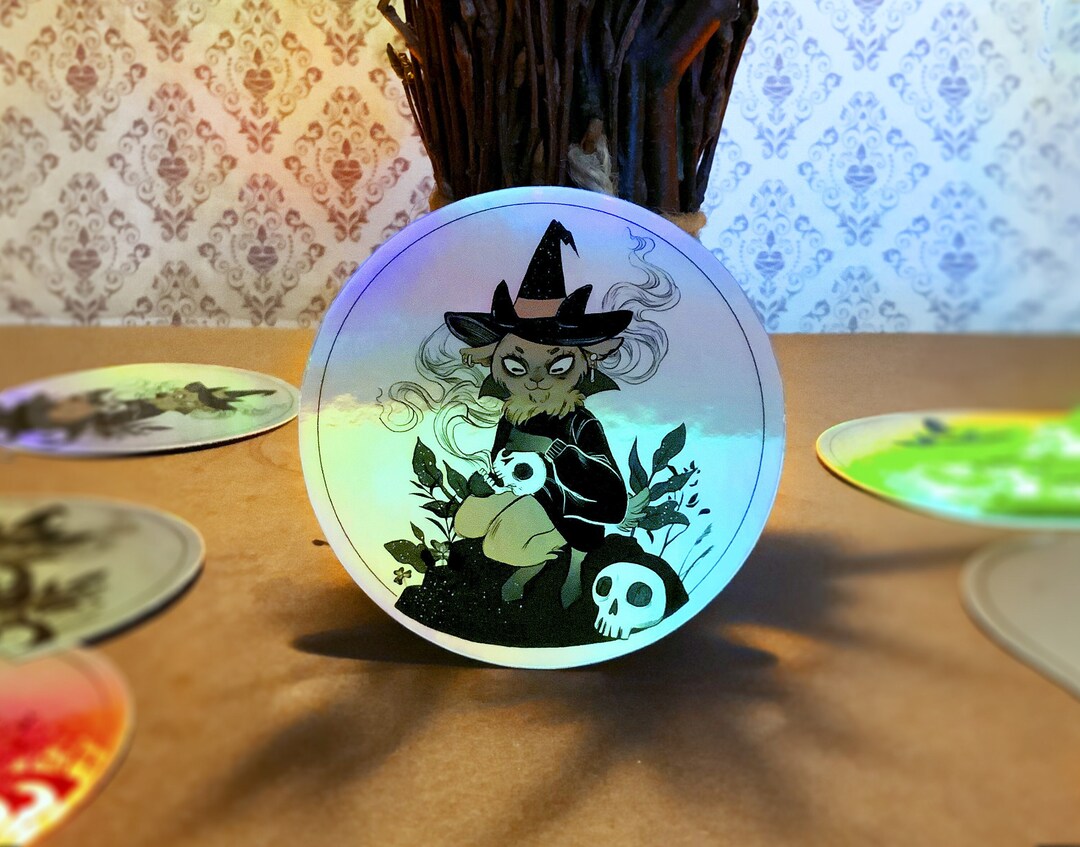 Holo Sticker Sticker Witch Goat 7.5x7.5 Cm Holographic or Glossy Vinyl ...