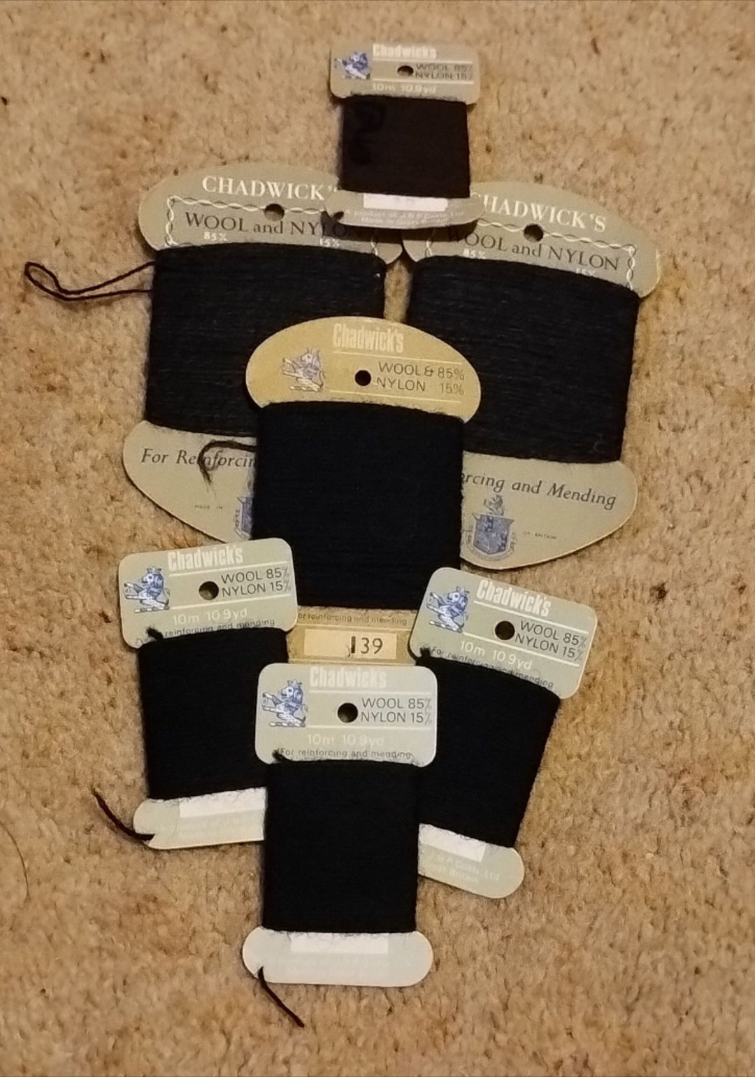 Seven Cards of Vintage, 1970s Chadwick's Wool and Nylon Mending Thread ...