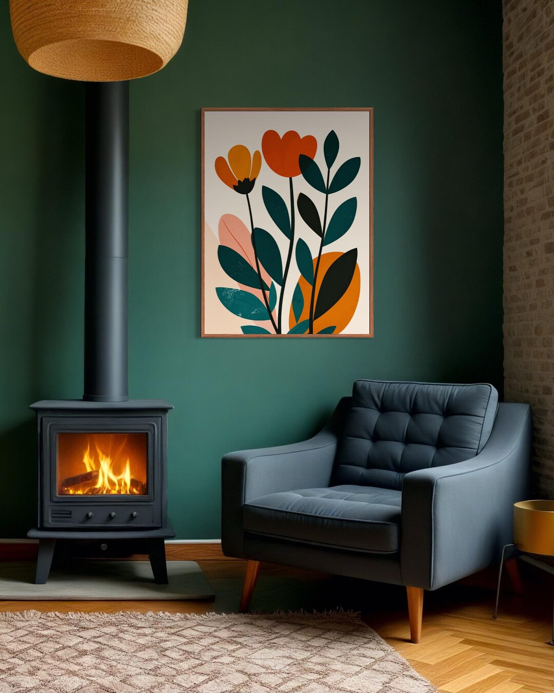Mid Century Floral Print, Abstract Botanical Wall Art, Retro Flower ...