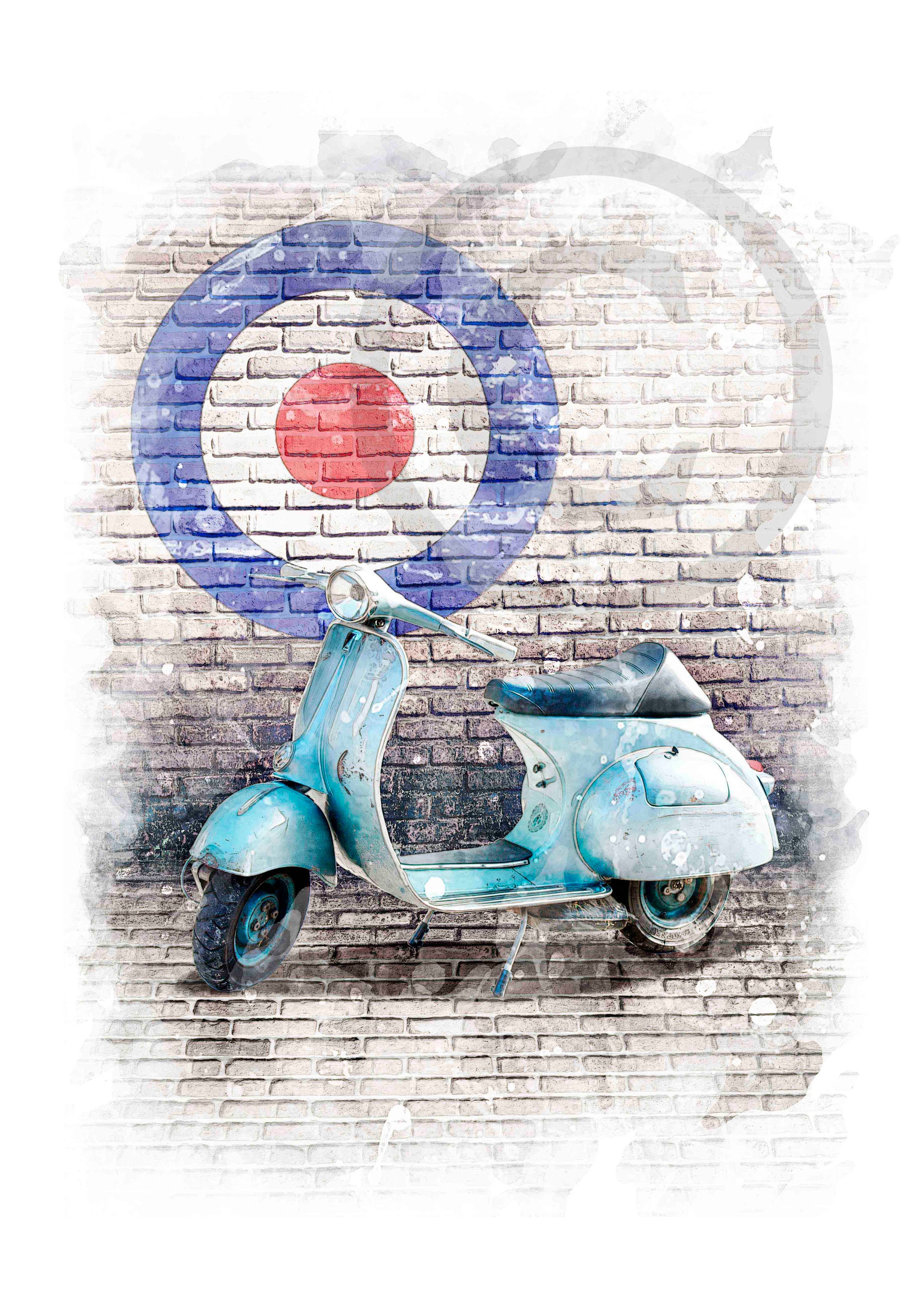 Vespa Scooter Art Print With Mod Target Wall Art Poster | Etsy UK