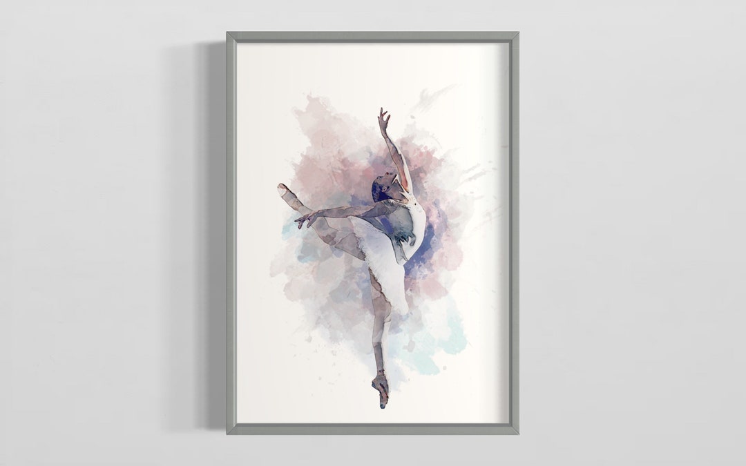 Ballet Dancer Art Print in Soft Muted or Blue Tones, Watercolour Effect ...