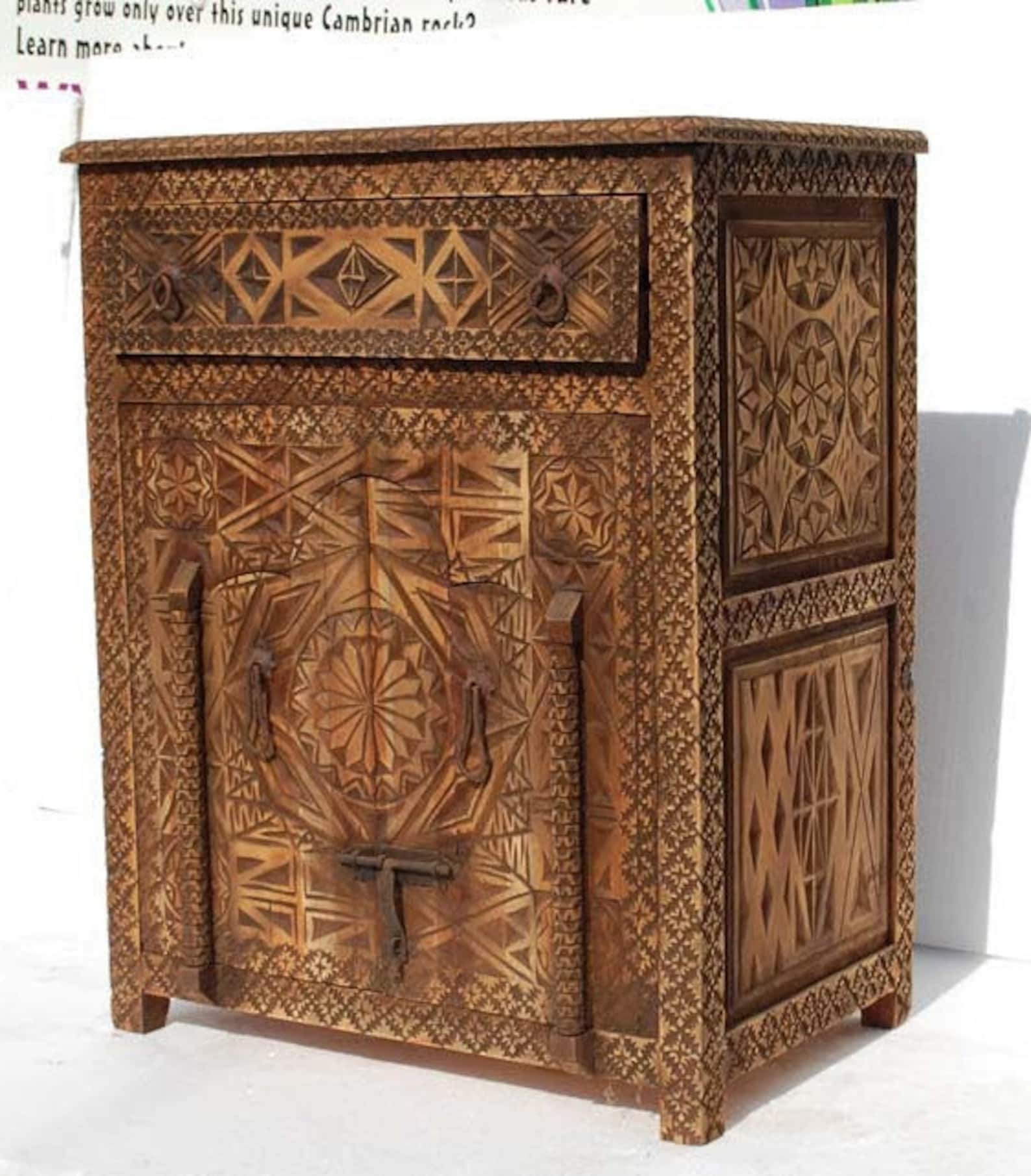 One of a Kind Handmade African Carved Wooden Cabinet Vintage Cedar ...