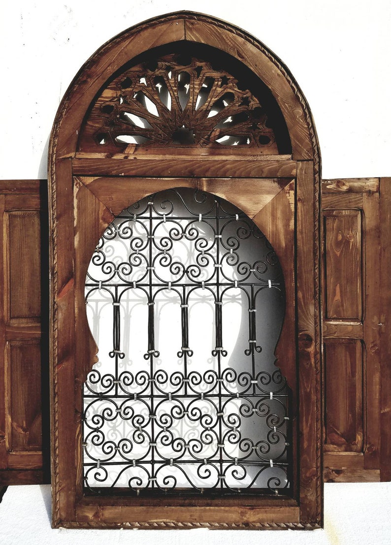 Geometric Arch Vintage Moroccan Wrought Iron Filigree Window, Moorish ...