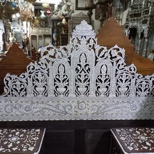 White Shell Syrian Mother of Pearl Headboard Bed With Two Nightstands ...