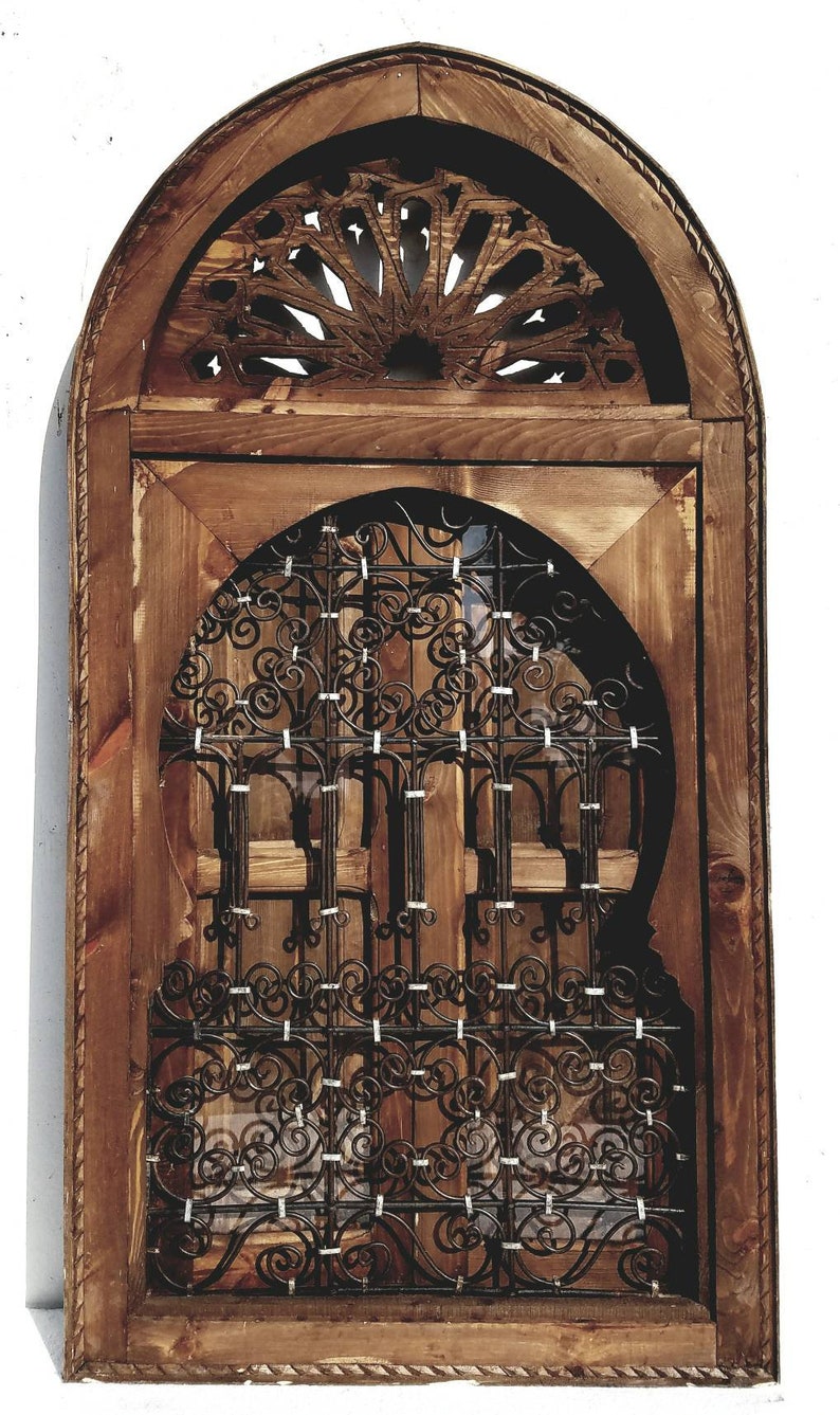 Geometric Arch Vintage Moroccan Wrought Iron Filigree Window, Moorish ...