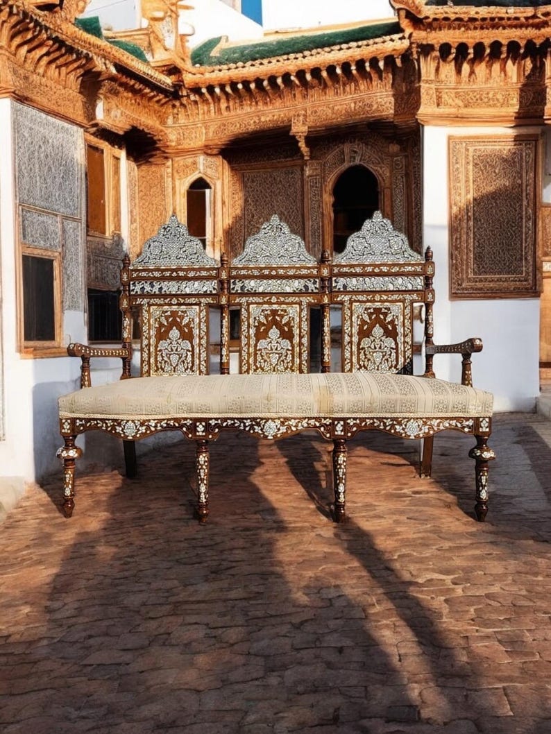 Antique Wooden Mother of Pearl Bench Middle Eastern Furniture Royal ...