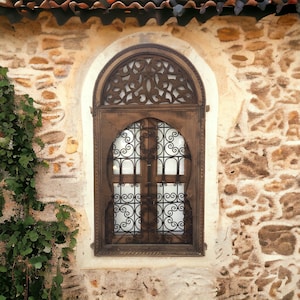 Geometric Arch Vintage Moroccan Wrought Iron Filigree Window, Moorish ...