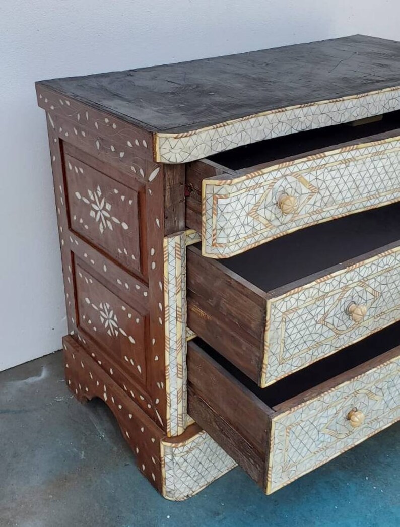 Vintage White Shell Syrian Mother of Pearl Dresser Cabinet for Bedroom ...