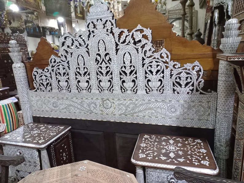 White Shell Syrian Mother of Pearl Headboard Bed With Two - Etsy