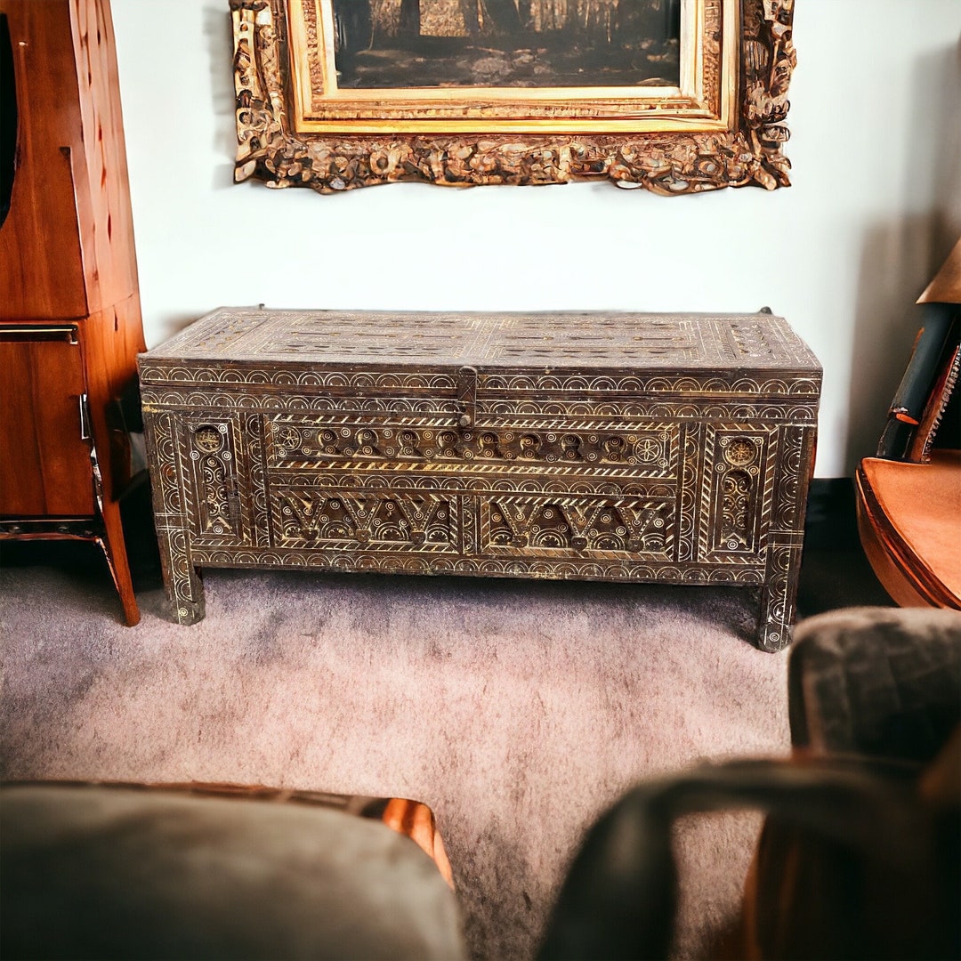 Vintage Wooden African Chest Moroccan Trunk Cabinet Bedroom Furniture a ...
