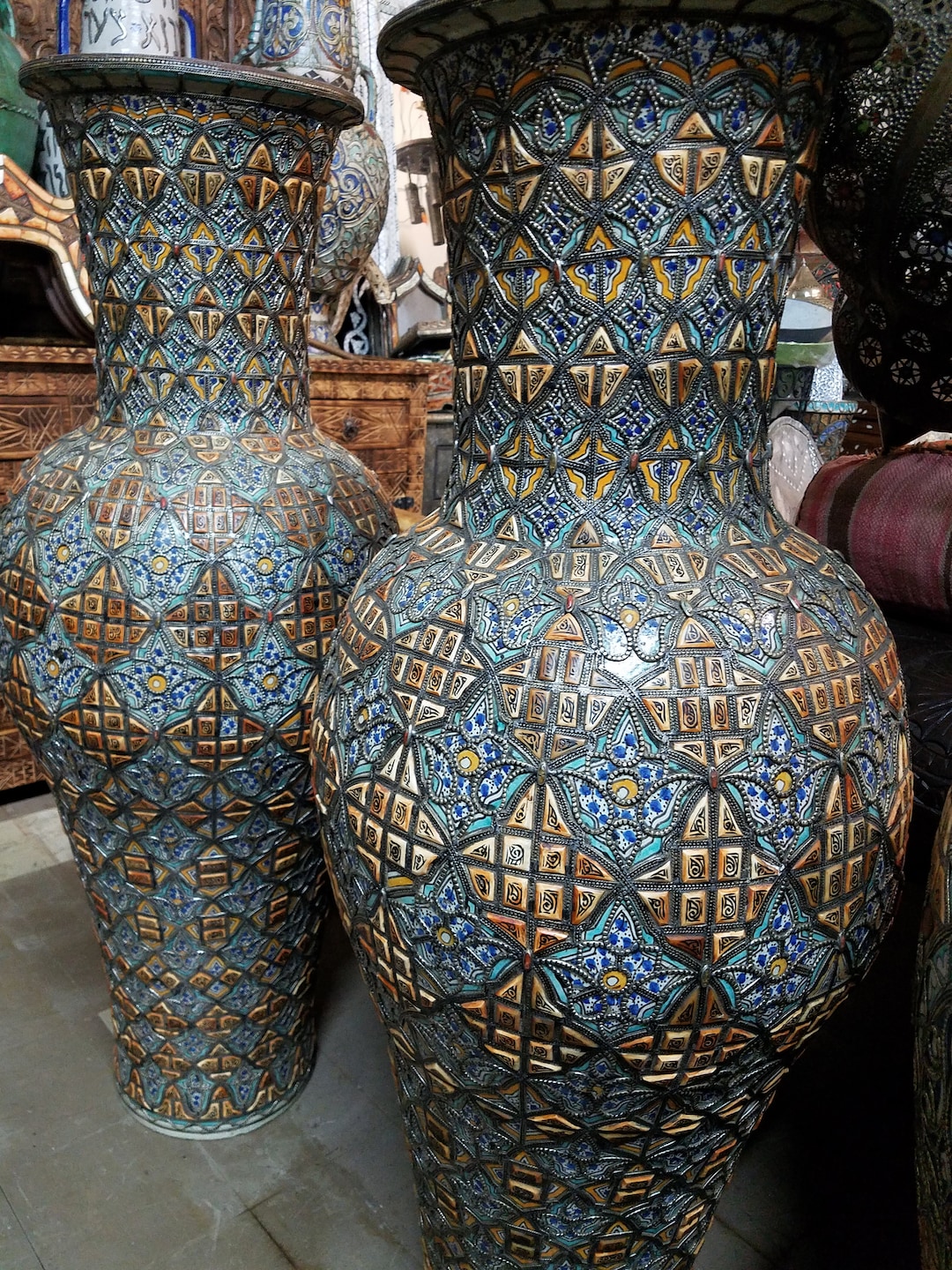 Extra Large 50" Vintage Pair of Exquisite Moroccan Camel Bone Vases for ...