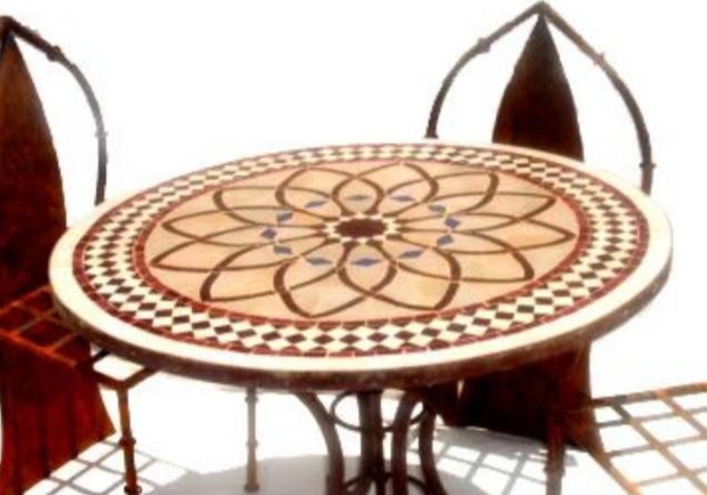 Beige Outdoor Moroccan Mosaic Tile Table Handmade and Chiseled Glazed ...