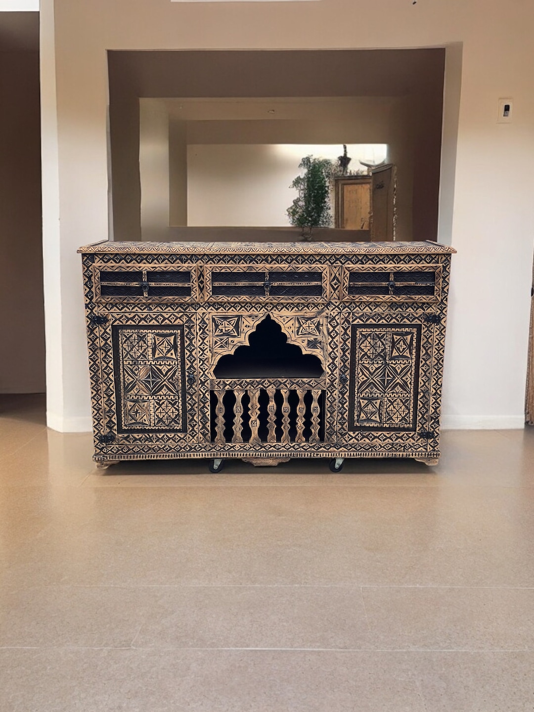 Vintage Wooden African Chest Cabinet Buffet Give Your Bedroom Furniture ...