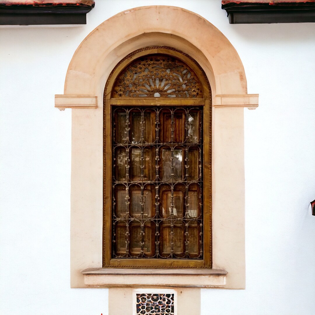 Antique Jewish Moroccan Window, Wrought Iron Filigree, Stained Glass ...