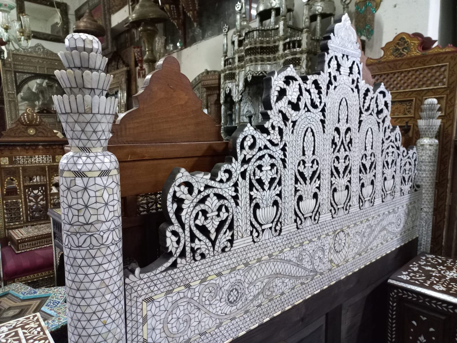 White Shell Syrian Mother of Pearl Headboard Bed With Two - Etsy