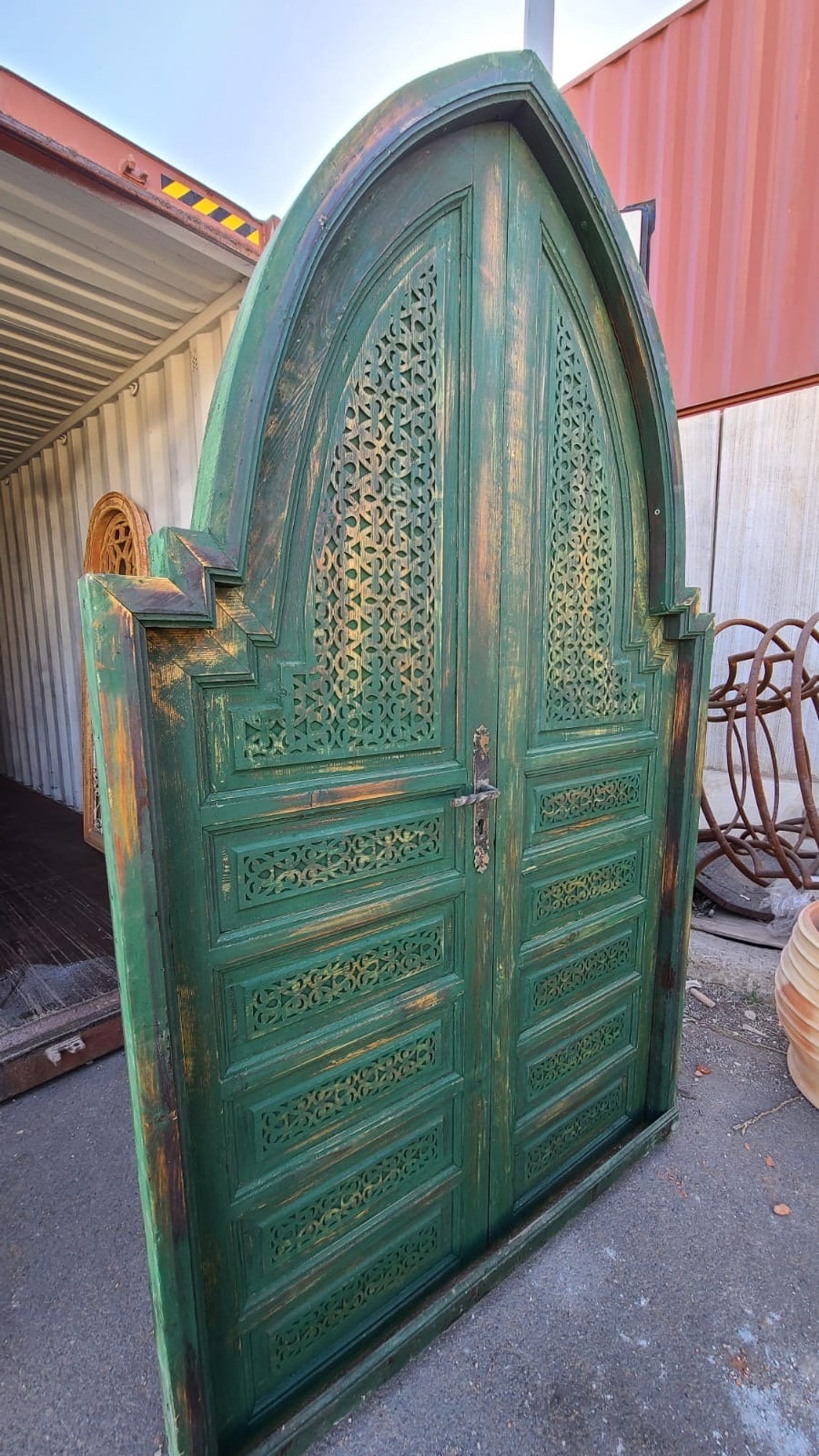 Vintage Native Berber Double Green Door Handmade Moorish Door for ...