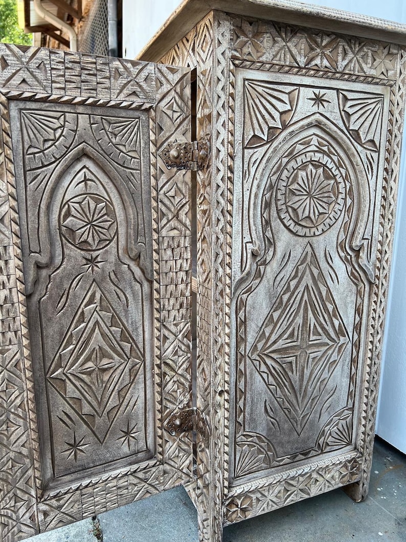 Unique African Carved Berber Wooden Drawers Chest Moroccan Buffet or ...