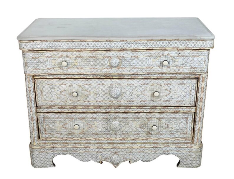 Vintage White Shell Syrian Mother of Pearl Dresser Cabinet for Bedroom ...