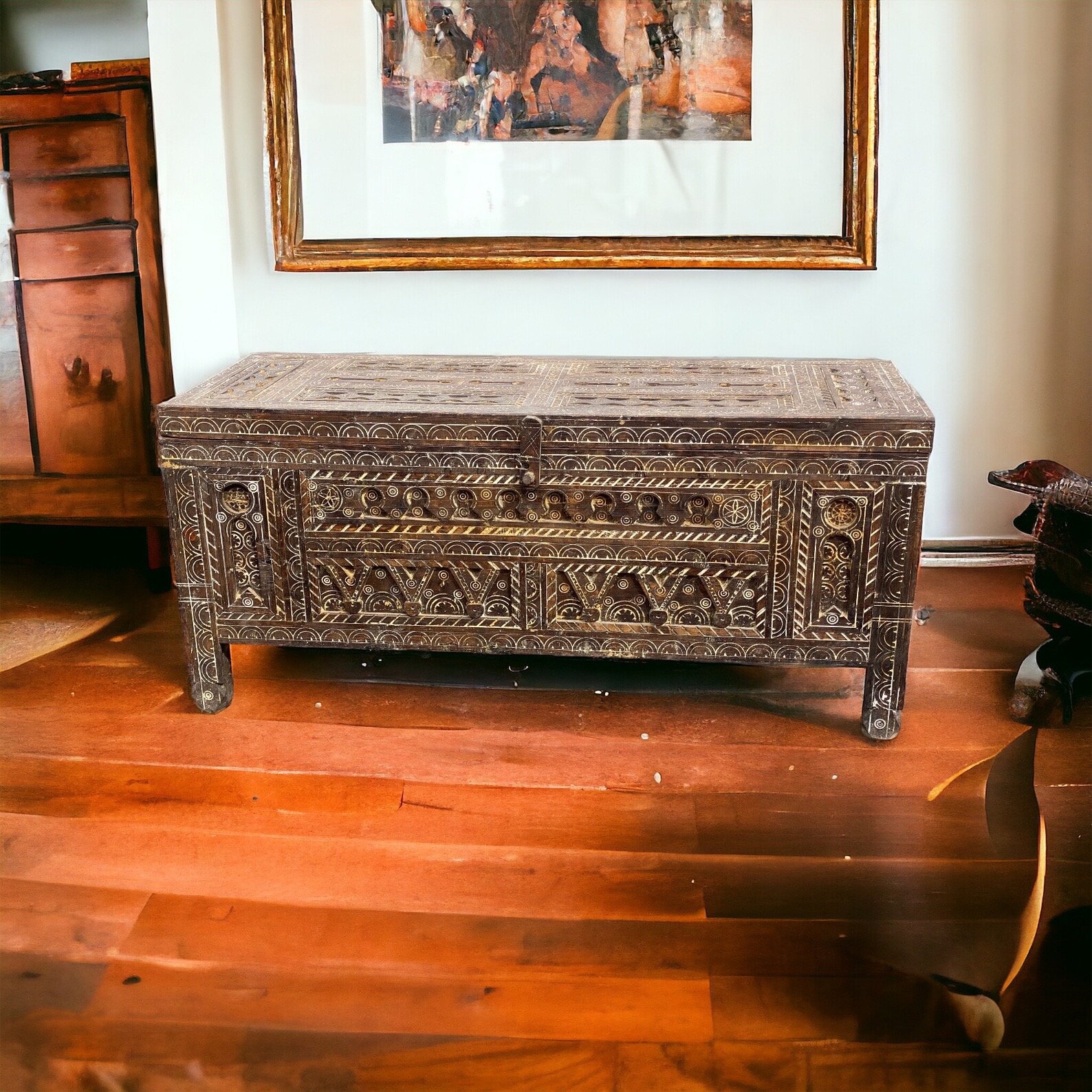 Vintage Wooden African Chest Moroccan Trunk Cabinet Bedroom Furniture a ...