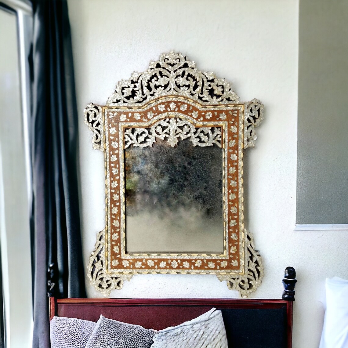 Vintage Syrian Inlay Mirror, Mother of Pearl, Handmade Moroccan Decor ...