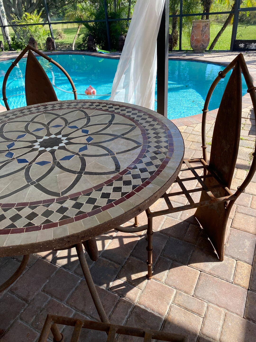 An Outdoor Moroccan Mosaic Tile Table Handmade and Chiseled Glazed Clay ...