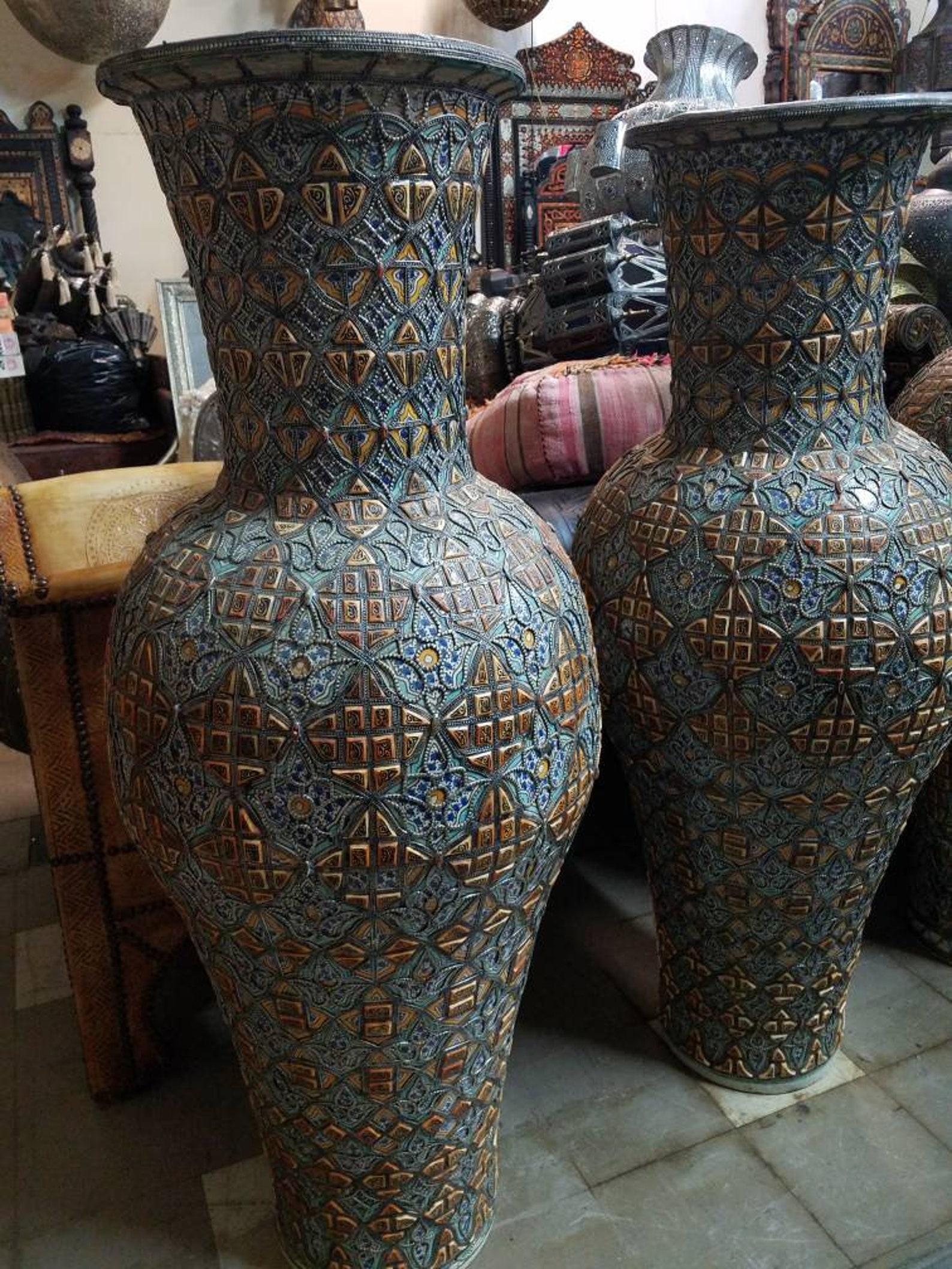 Extra Large 50" Vintage Pair of Exquisite Moroccan Camel Bone Vases for ...