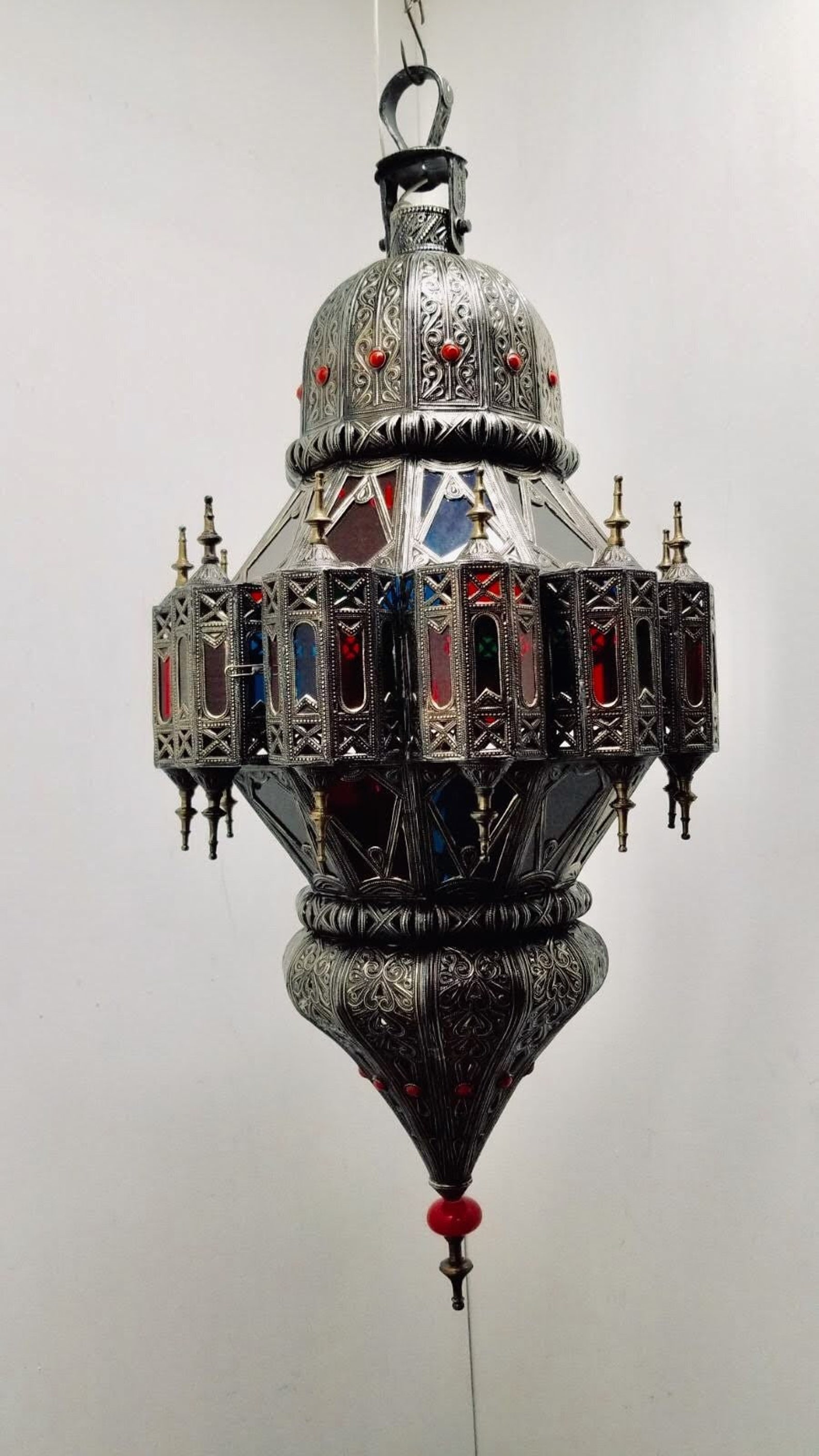 Large Vintage Silver Led Moroccan Ceiling Lamp, Moorish Royal Hanging ...