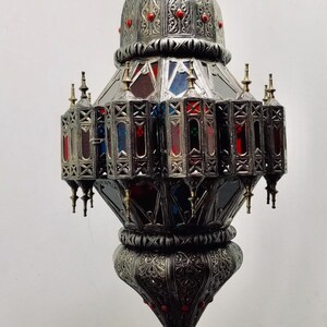 Large Vintage Silver Led Moroccan Ceiling Lamp, Moorish Royal Hanging ...